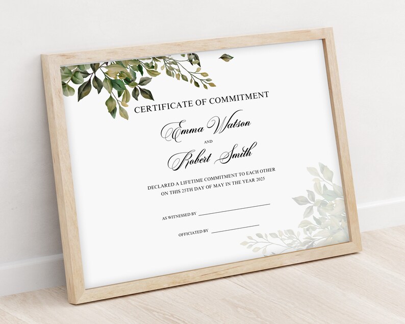 Modern Commitment Certificate Template Editable Printable - Etsy