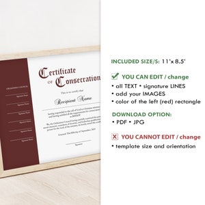 Editable Certificate of Consecration Template, Printable Consecration ...