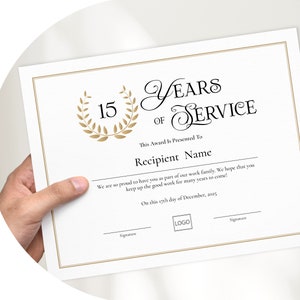 15 Years of Service Anniversary Award Certificate of Appreciation ...