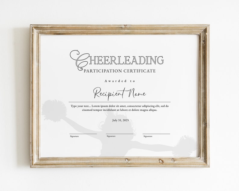 Cheerleading Participation Certificate Template High School - Etsy