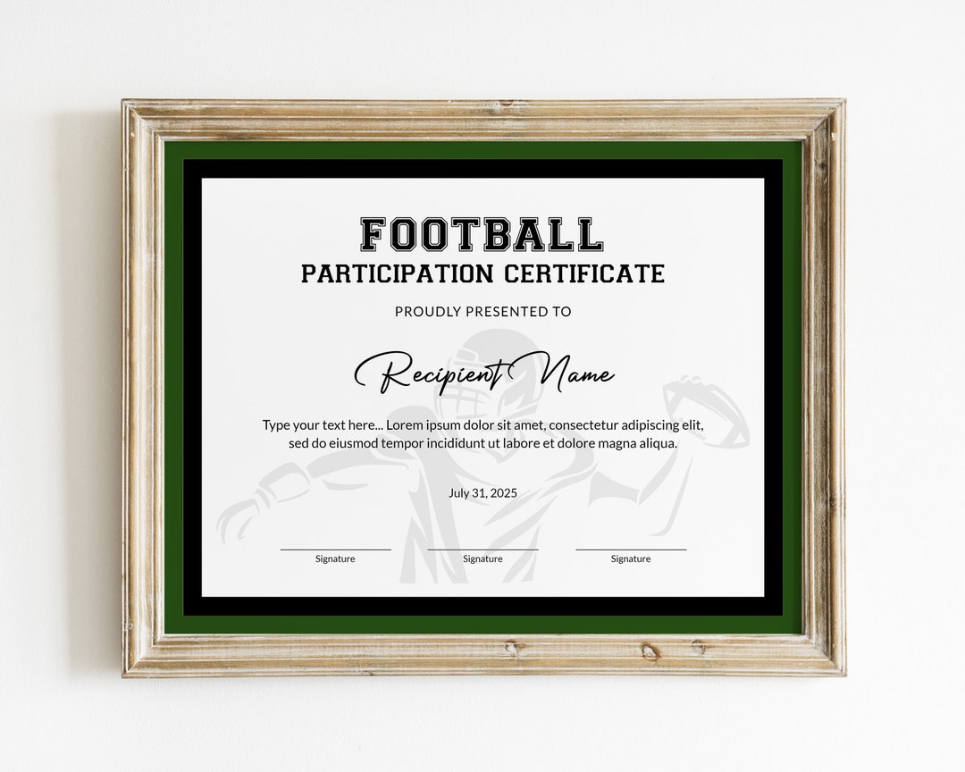 EDITABLE Football Participation Certificate Template, American Football ...