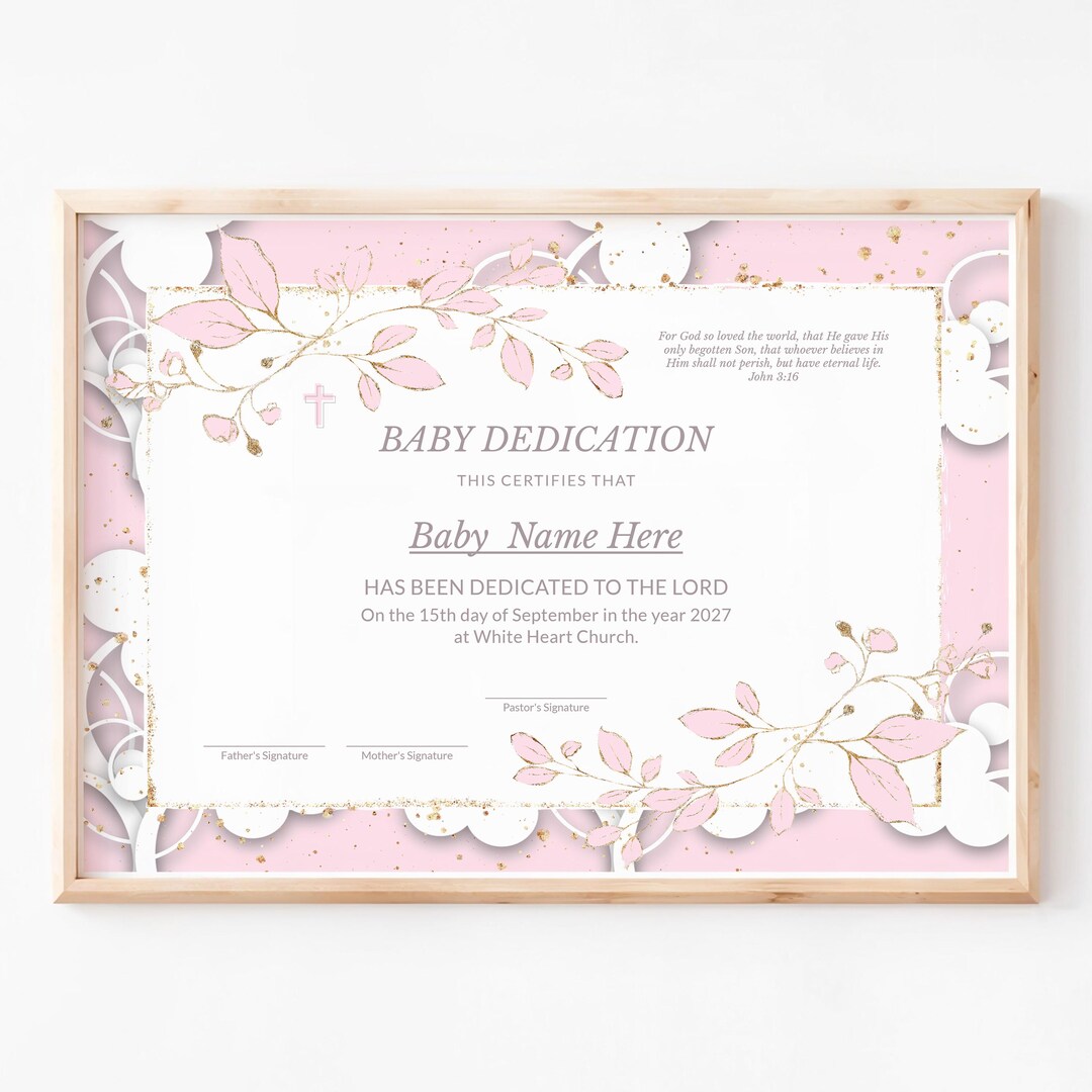 Baby Dedication Certificate Template, Girl Baptism Baby Christening ...