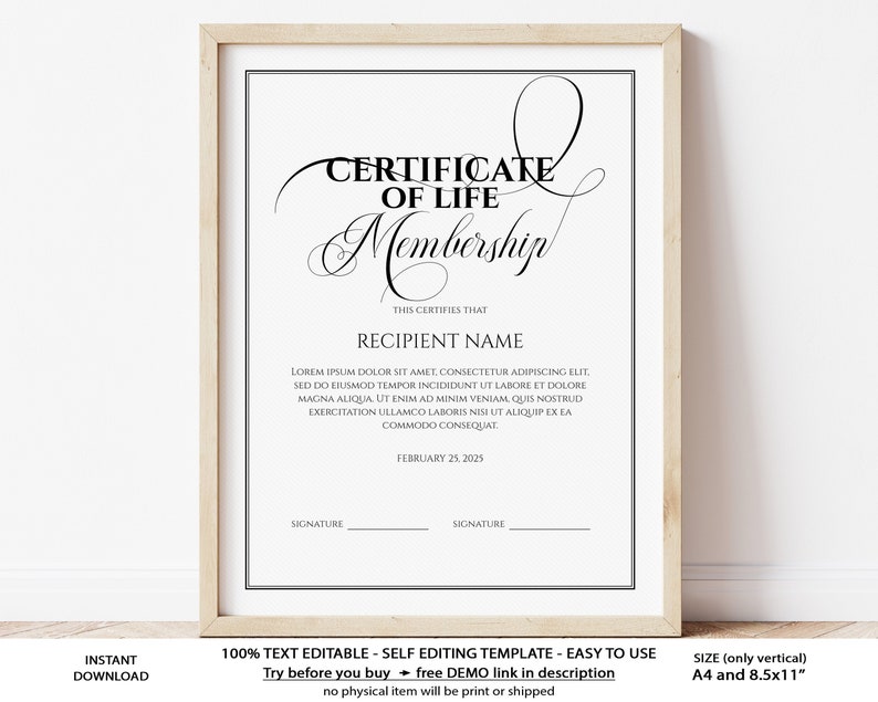 Editable Life Membership Certificate Template Printable - Etsy Australia