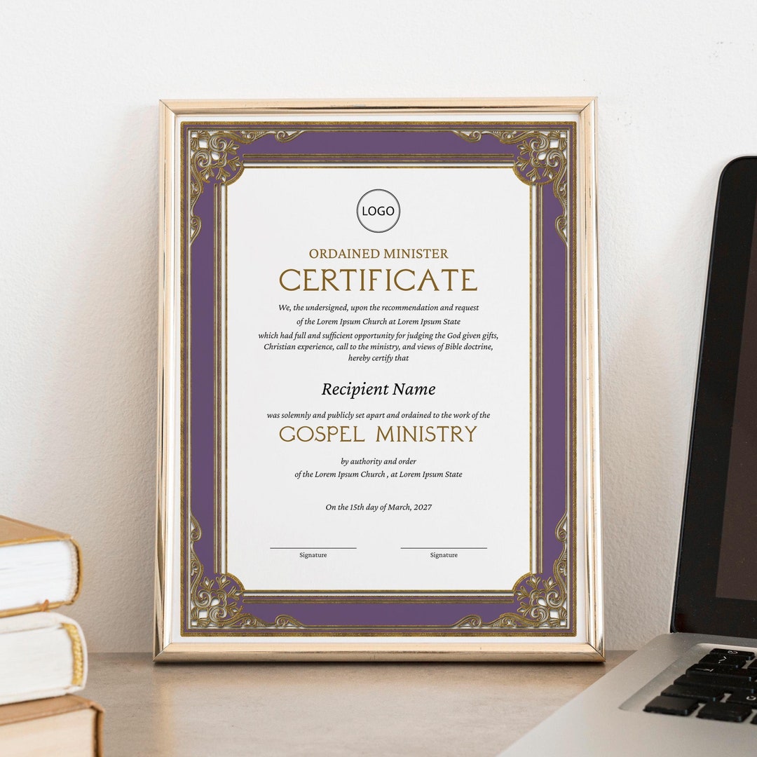 Editable Minister Ordination Certificate Template, Printable Vintage ...