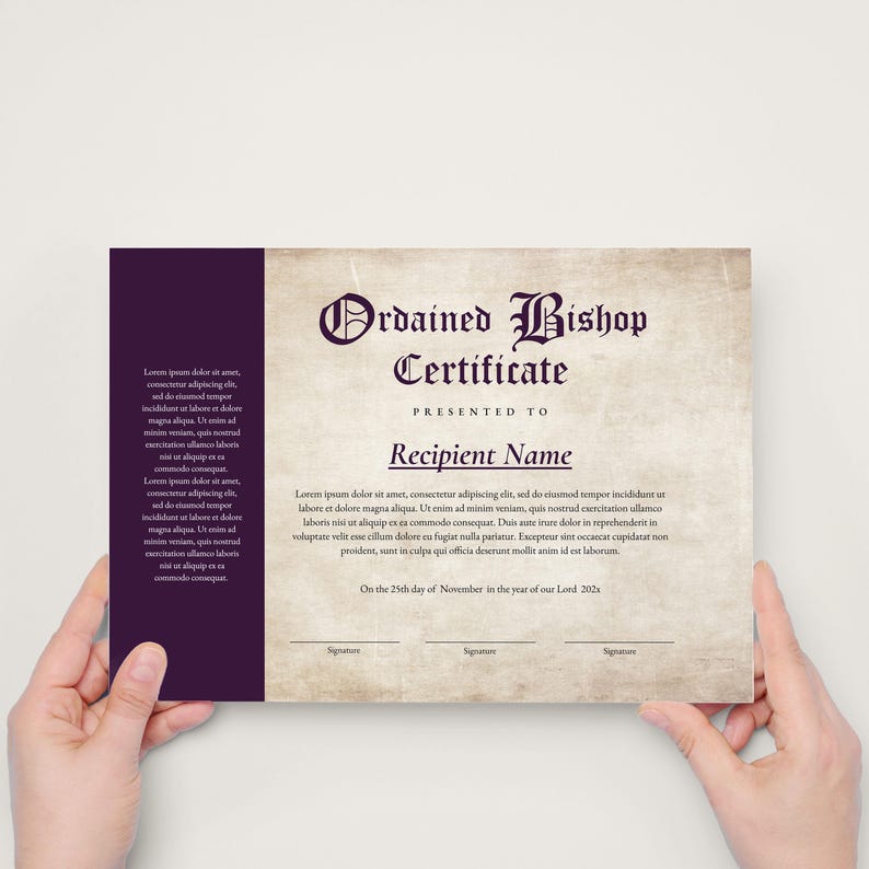 Editable Ordained Bishop Certificate Template, Ordination Certificate ...