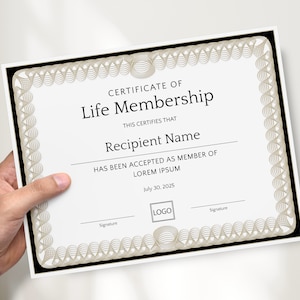 Life Membership Certificate Template, Editable Printable Elegant ...