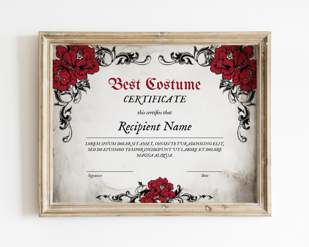 Editable Gothic Halloween Best Costume Certificate Template - Etsy