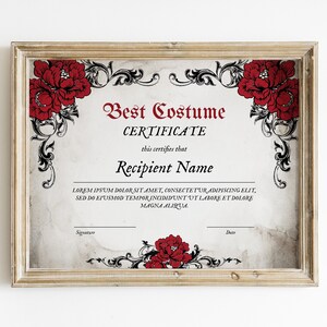 Editable Gothic Halloween Best Costume Certificate Template - Etsy