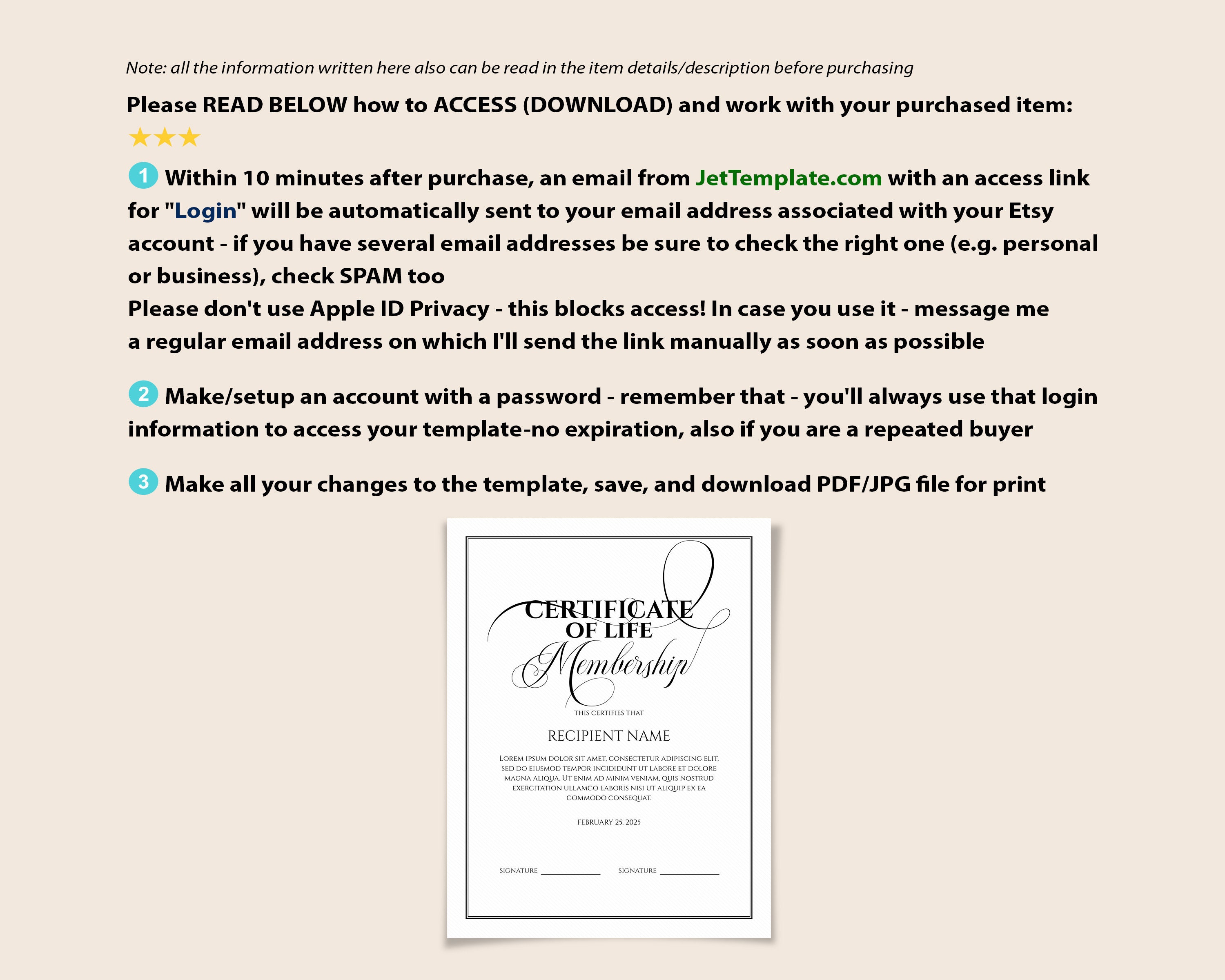 Editable Life Membership Certificate Template Printable - Etsy