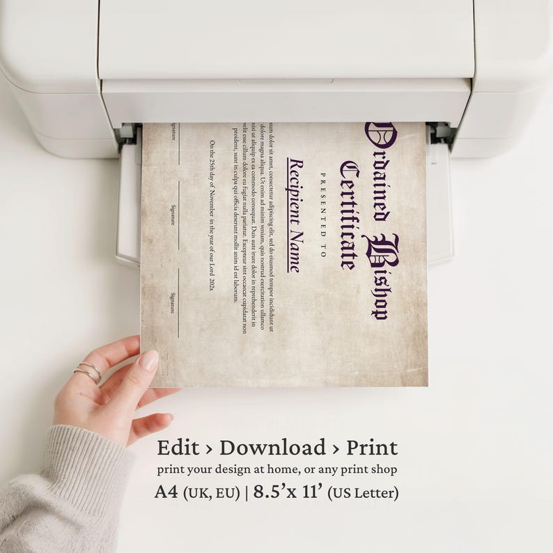 Editable Ordained Bishop Certificate Template, Ordination Certificate ...