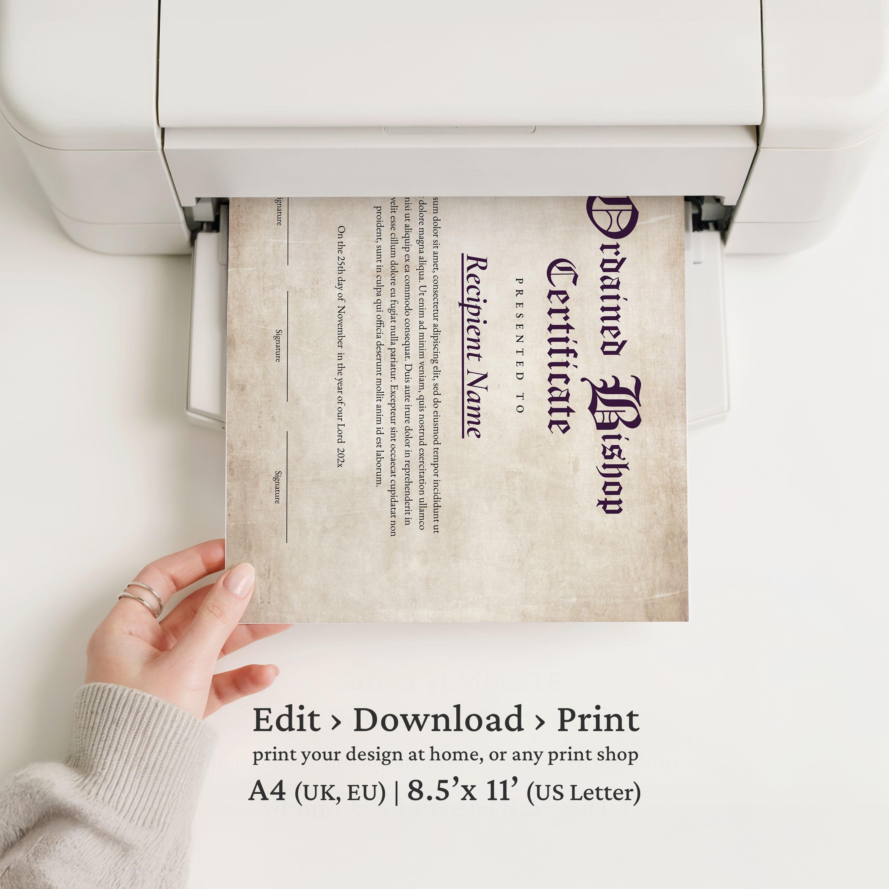 Editable Ordained Bishop Certificate Template, Ordination Certificate ...