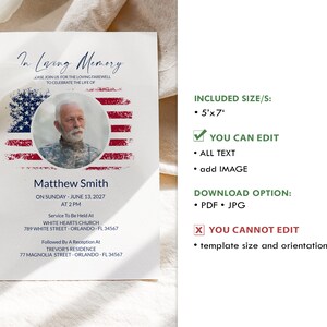 Veteran Funeral Announcement, Celebration of Life Invitation, American ...