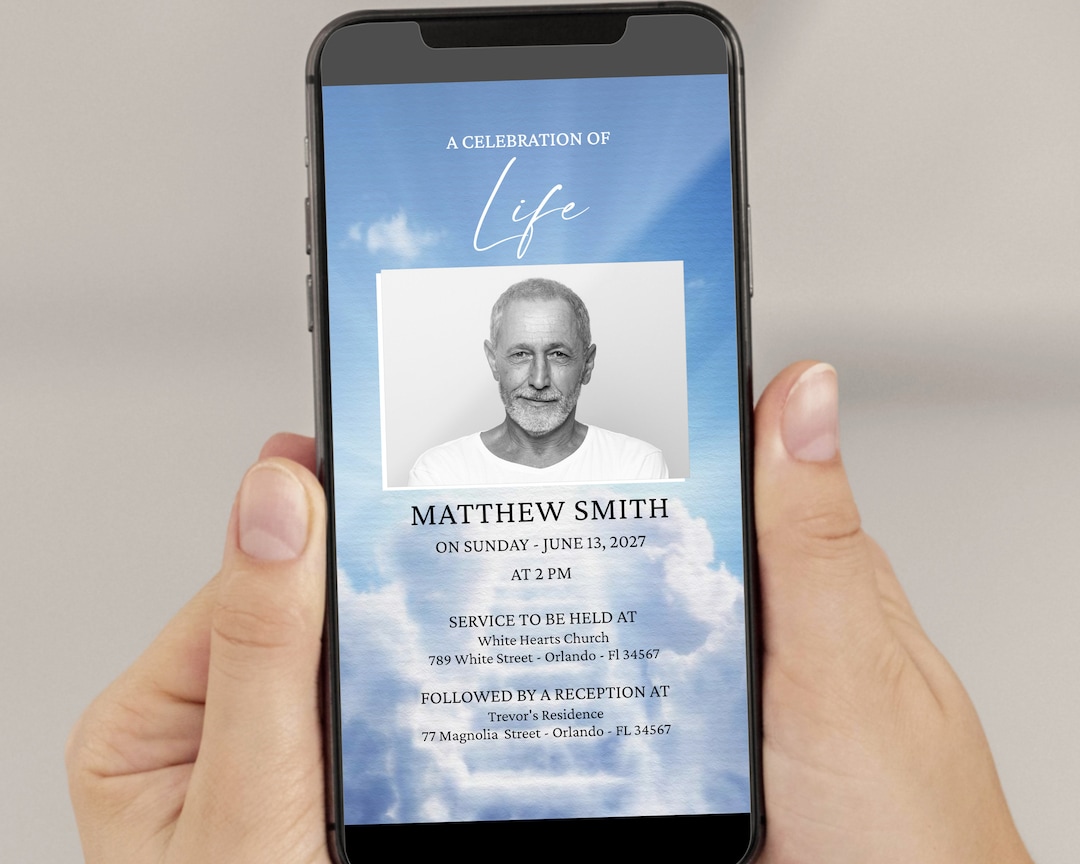 Digital Funeral Announcement, Funeral Electronic Invitation Template ...