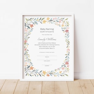 Cute Baby Naming Certificate Template Editable Printable Certificate of ...