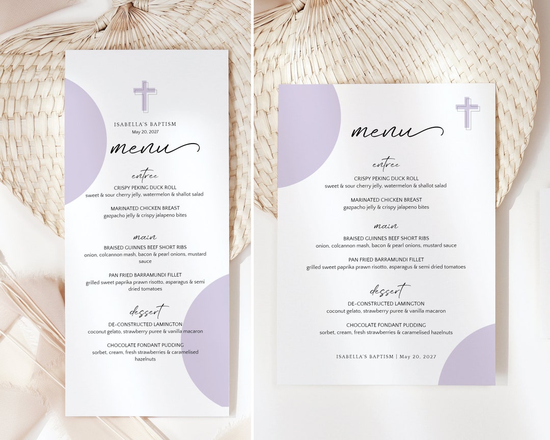 Baptism Menu Template Christening Printable Menu Template - Etsy