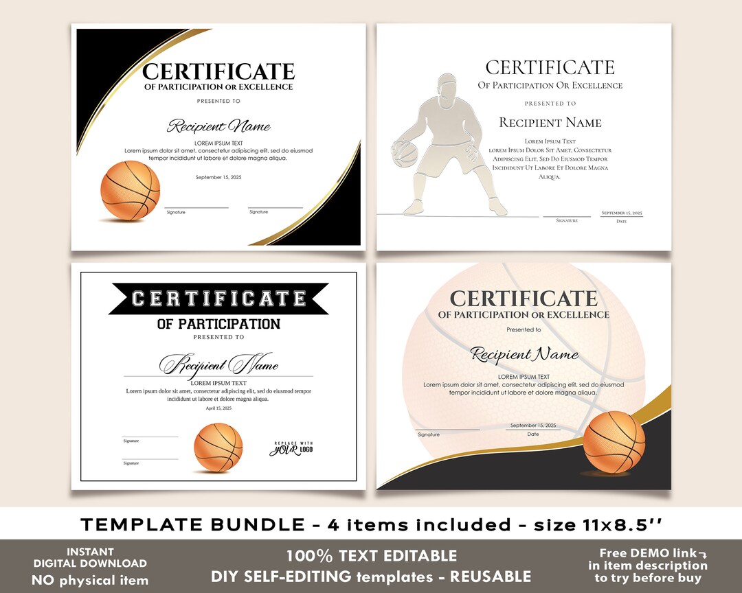 Editable Basketball Certificate Template, Sports Award Certificates ...