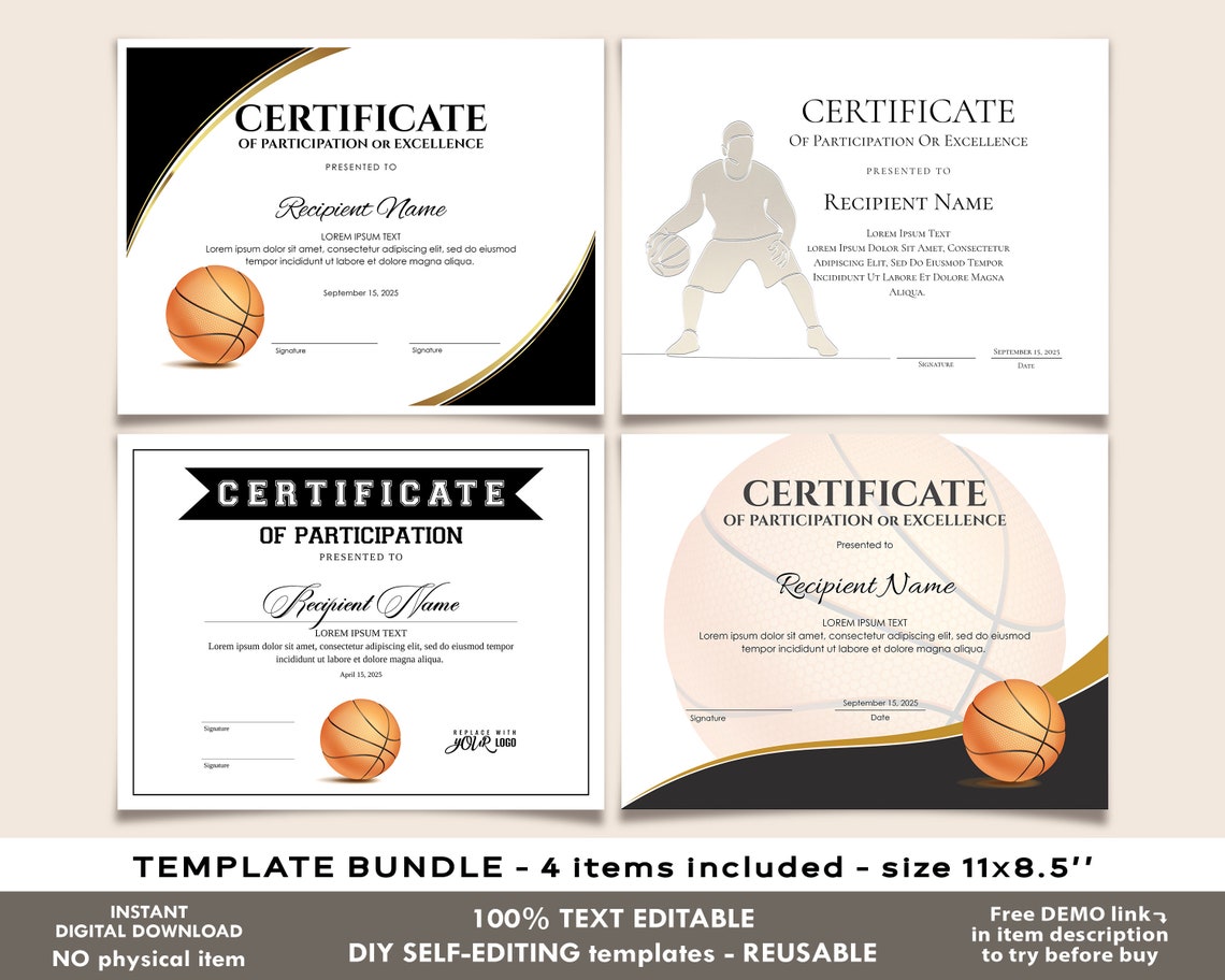 Editable Basketball Certificate Template Sports Award - Etsy