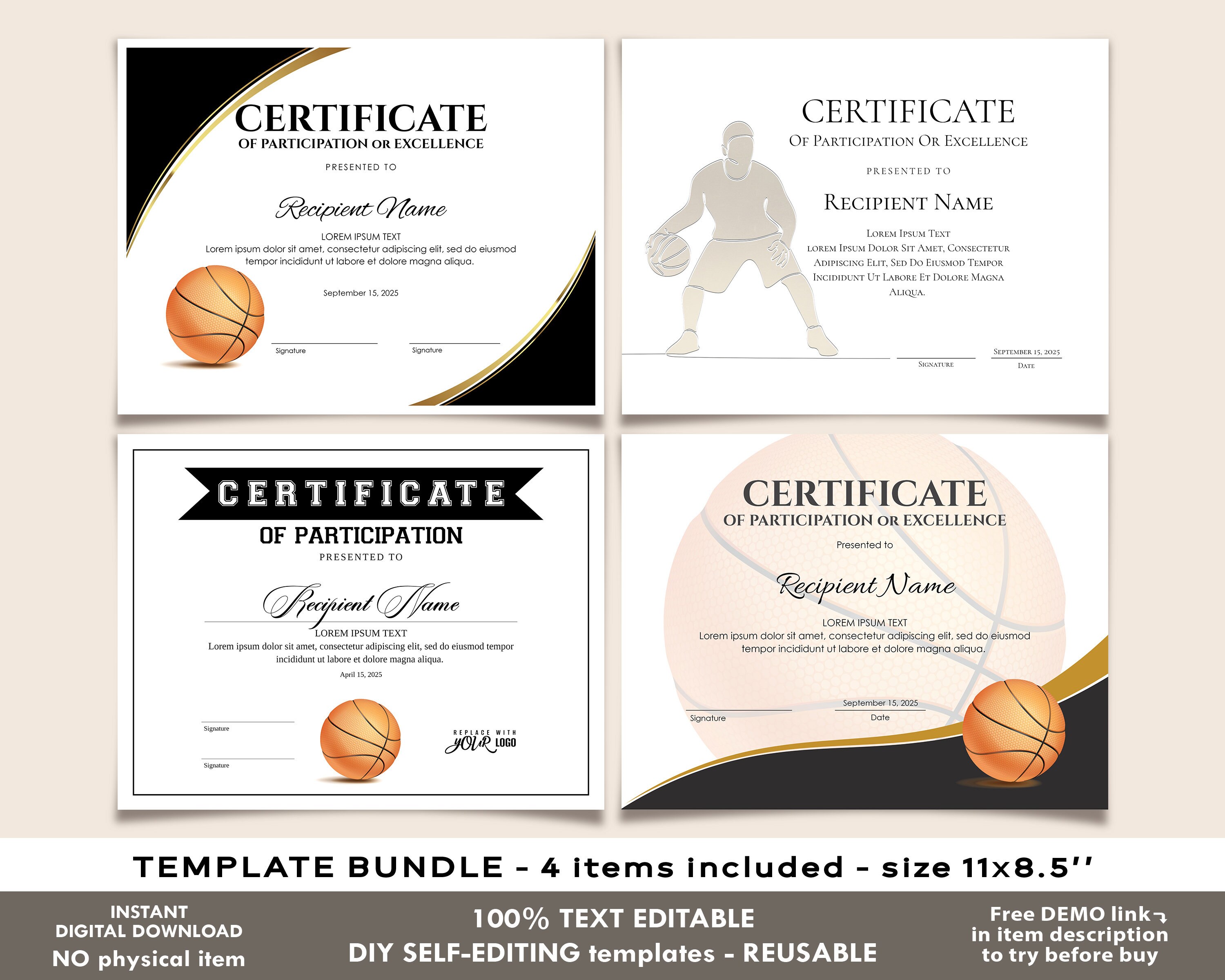 Editable Basketball Certificate Template Sports Award - Etsy