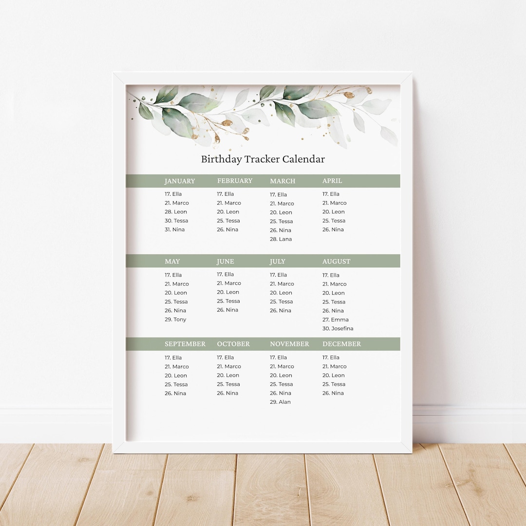 Editable Birthday Tracker Calendar Printable Calendar Template ...