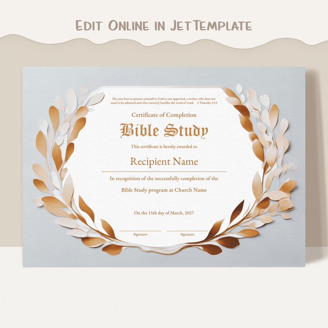 Editable Bible Study Certificate of Completion Template, Bible Study ...