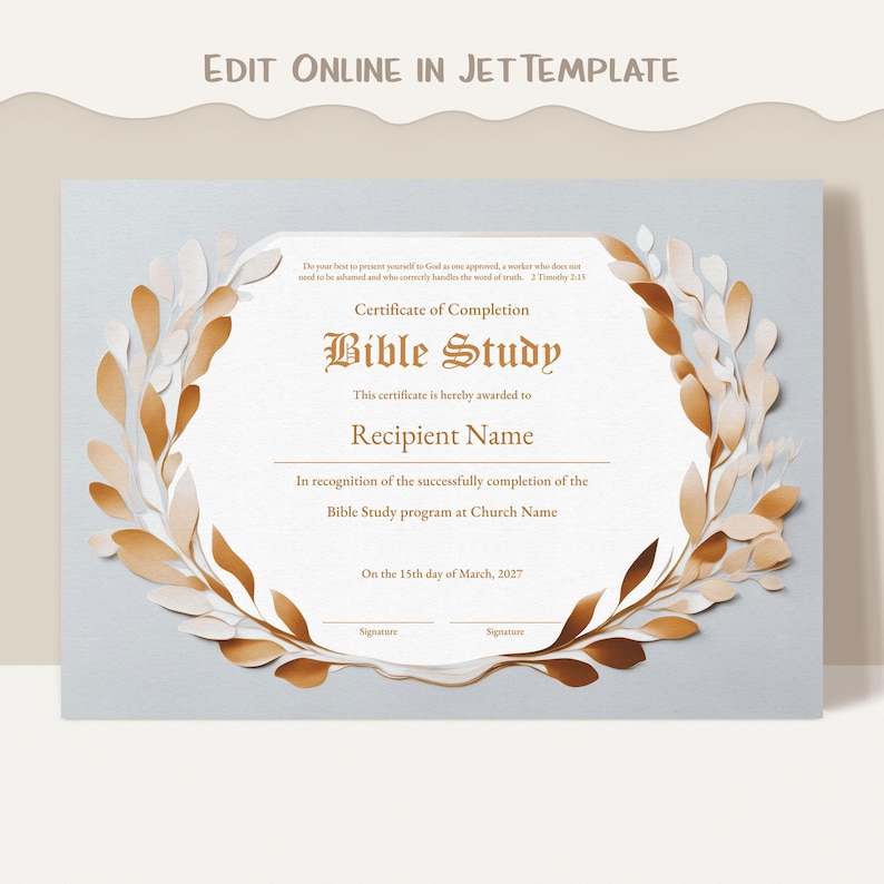 Editable Bible Study Certificate of Completion Template, Bible Study ...