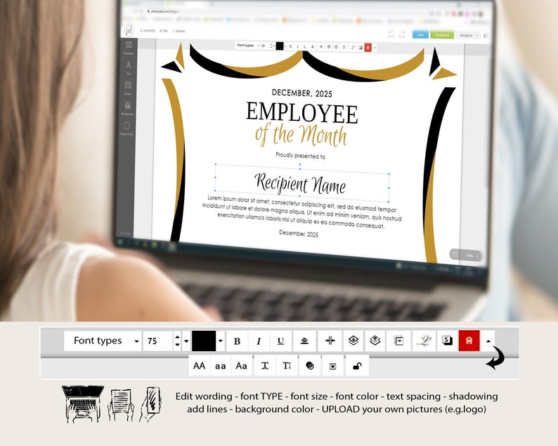 Editable Employee of the Month Certificate Template Employee - Etsy