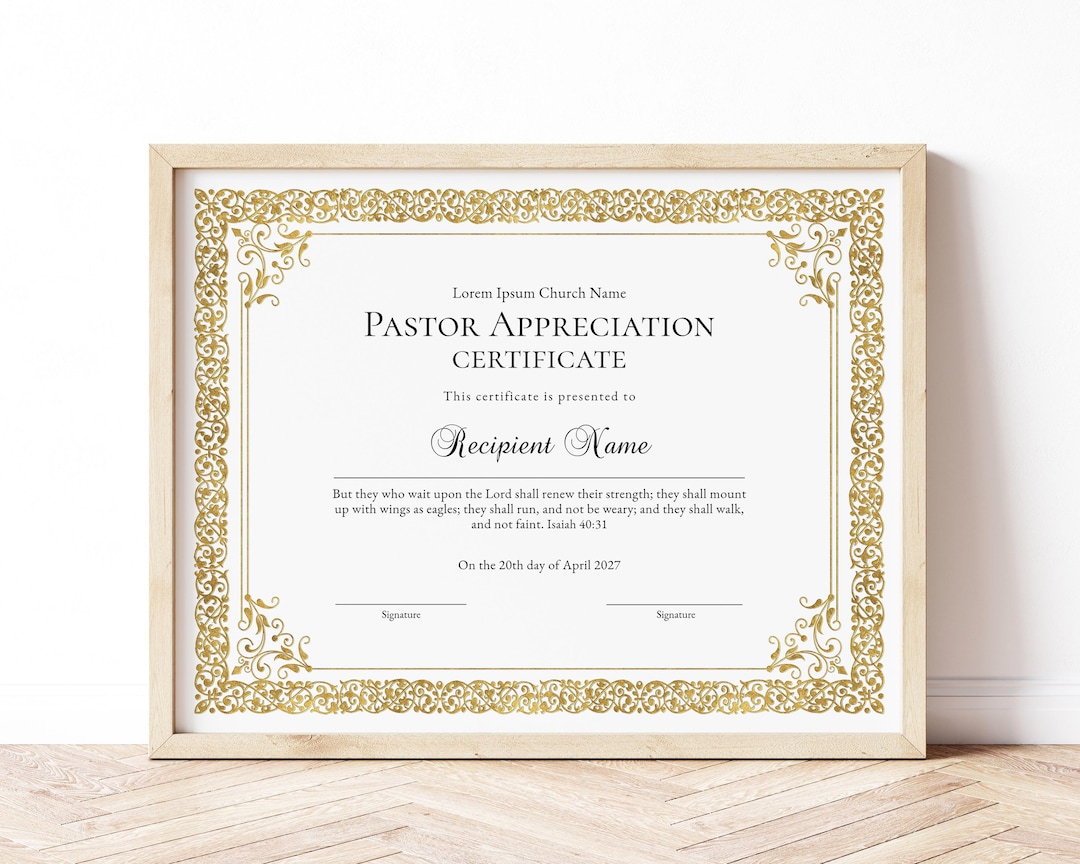 Pastor Appreciation Certificate Template, Editable Certificate of ...