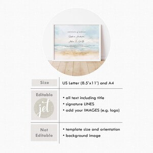 Beach Wedding Ceremony Certificate Template Editable Summer Beach ...