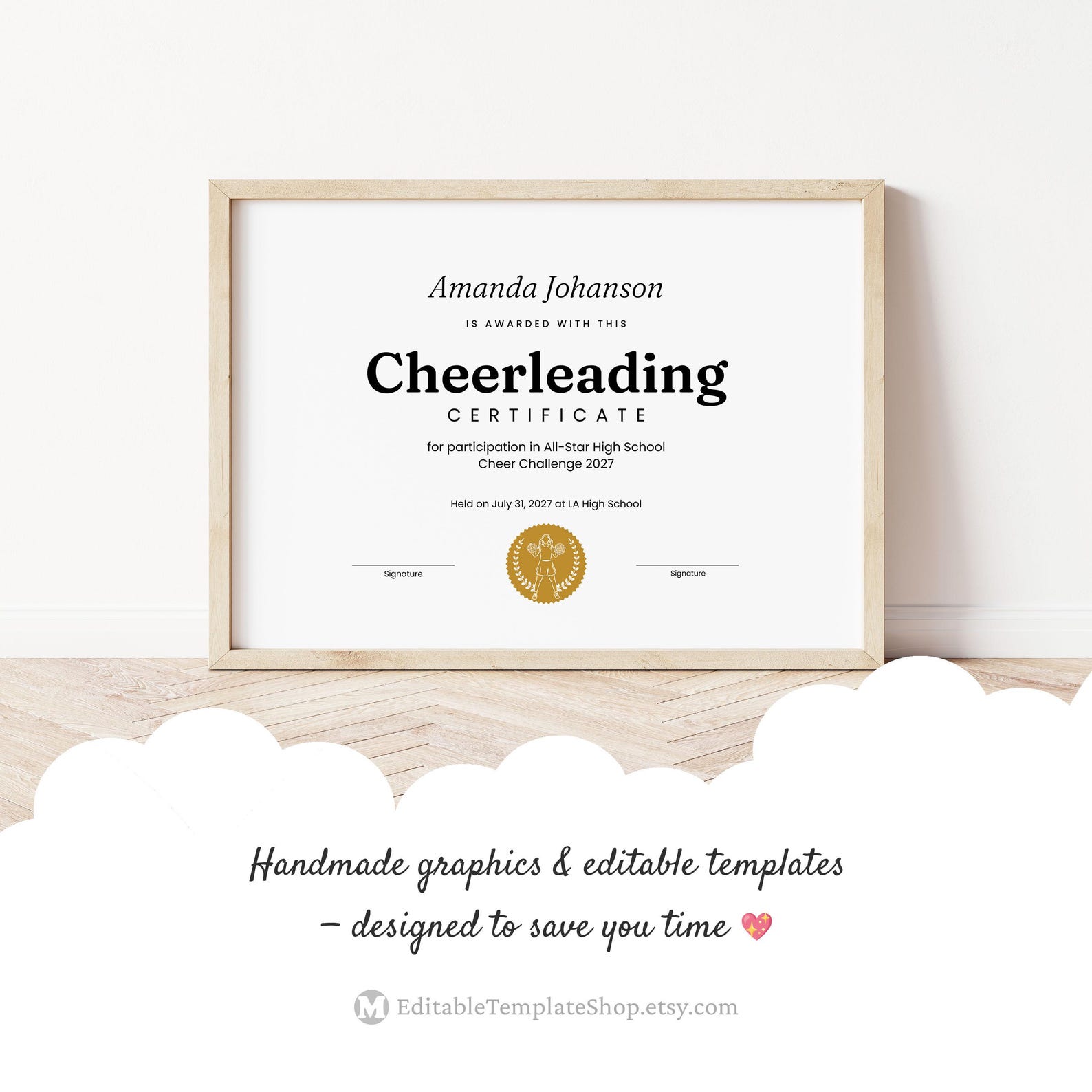 Cheerleading Certificate of Participation Printable Cheer Squad Award ...