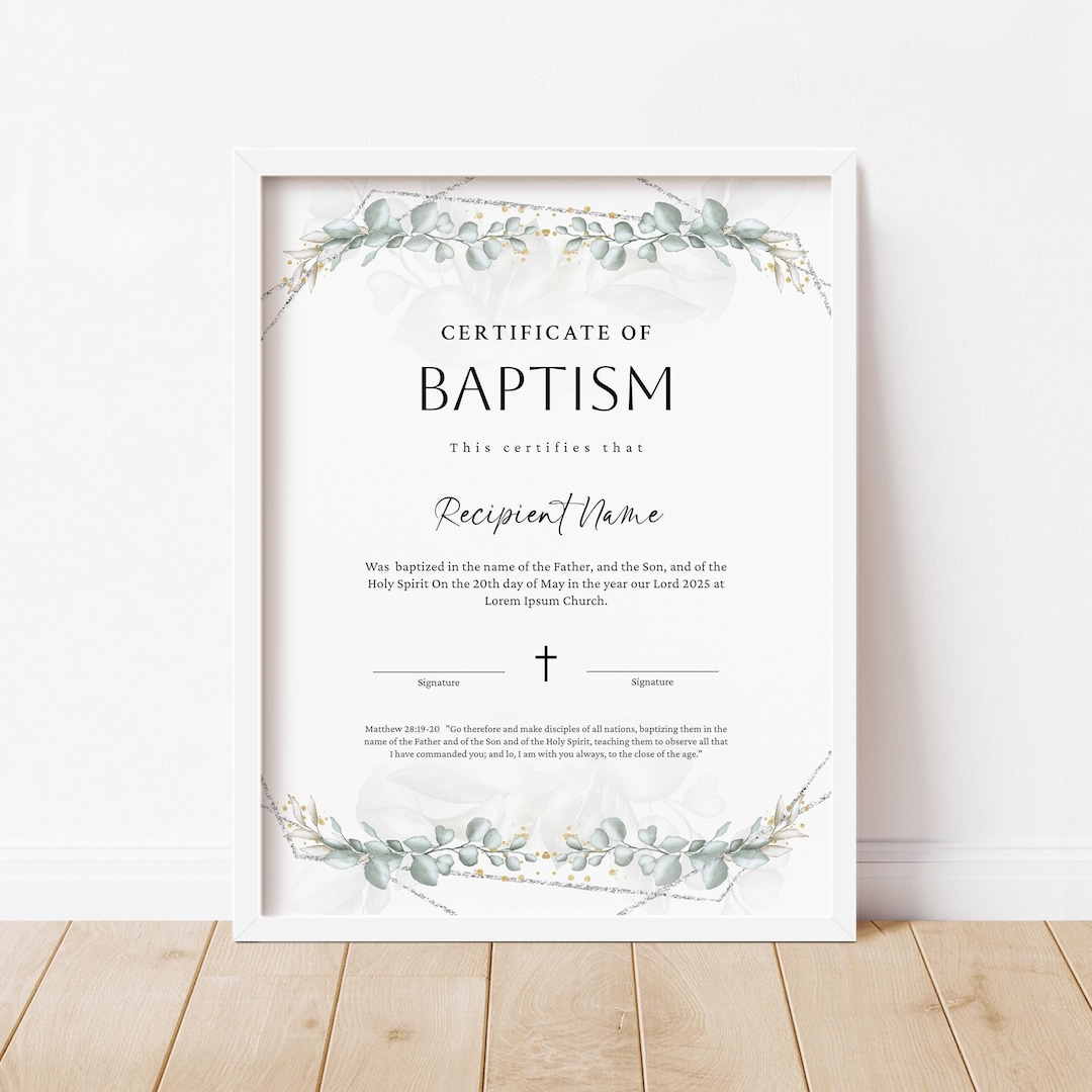 Editable Baptism Keepsake Certificate Template, Christening Certificate ...