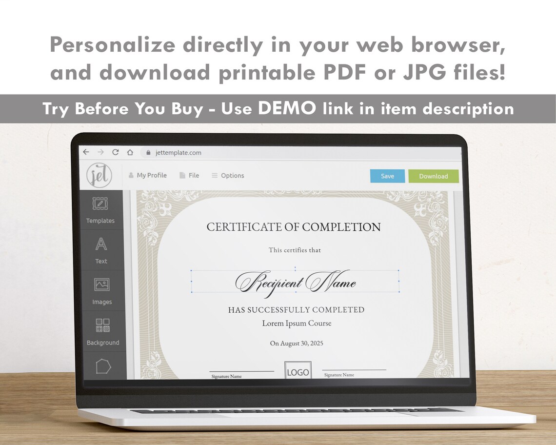 Editable Certificate of Completion Template Printable - Etsy
