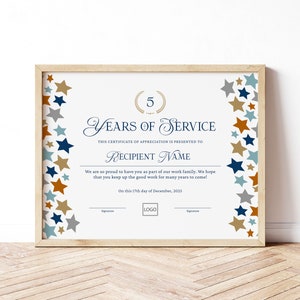 5 Years of Service Anniversary Award Certificate of Appreciation ...