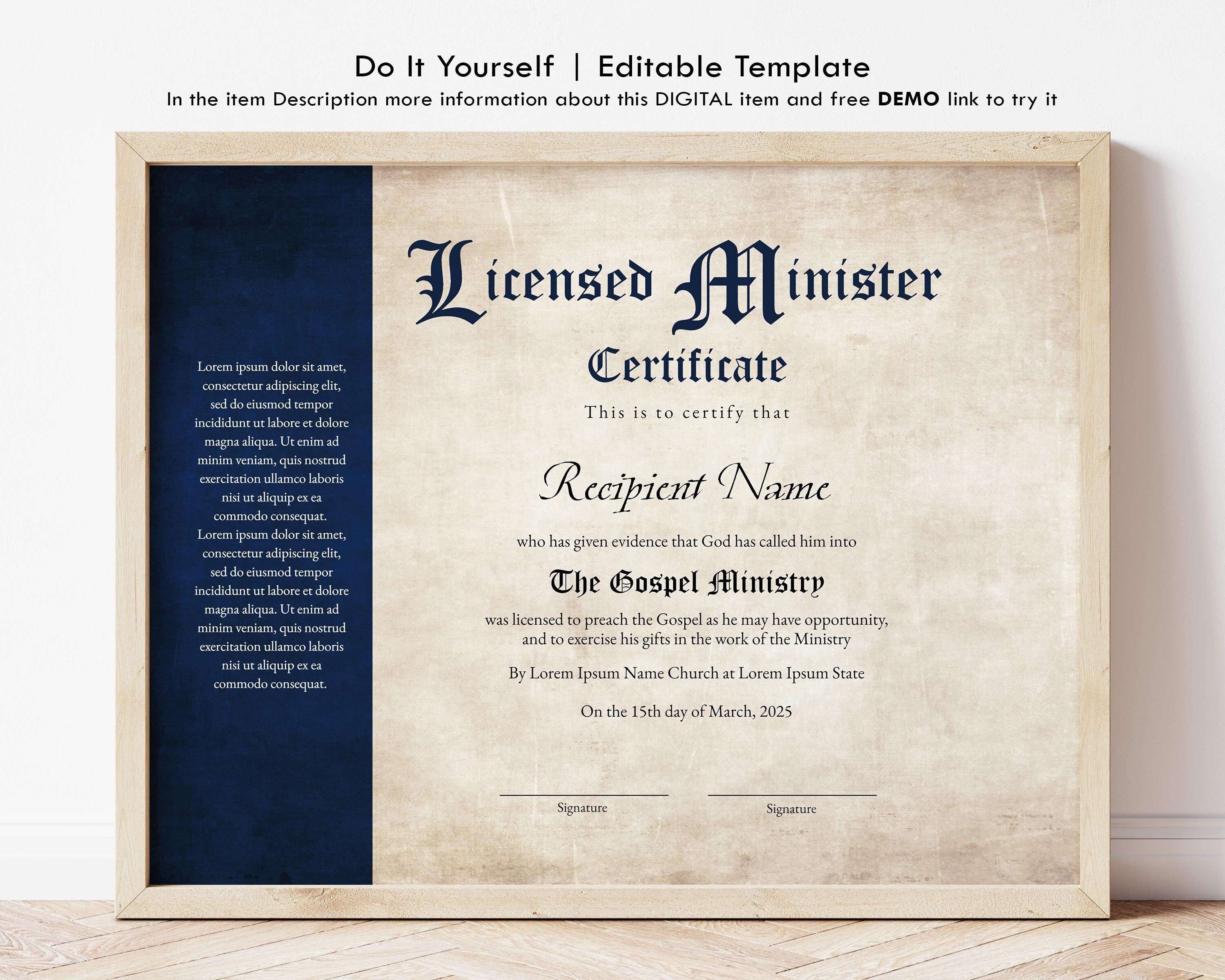 Editable Licensed Minister Certificate Template Printable - Etsy