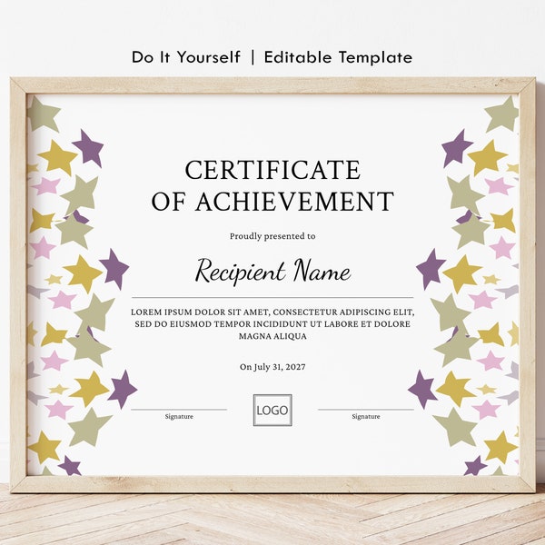 Certificate of Achievement Editable Appreciation Gift Certificate ...