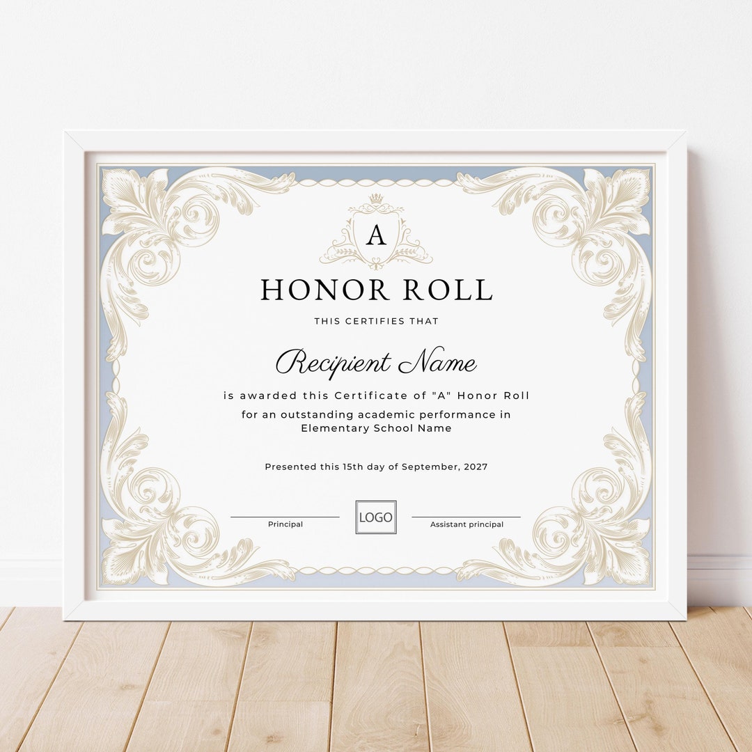 Editable Honor Roll Certificate Template, Elementary School Student ...
