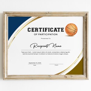 Editable Basketball Certificate Template Sports Basketball Award ...