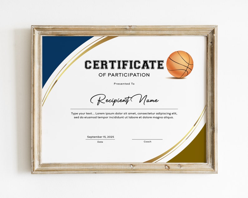 Editable Basketball Certificate Template Sports Basketball - Etsy