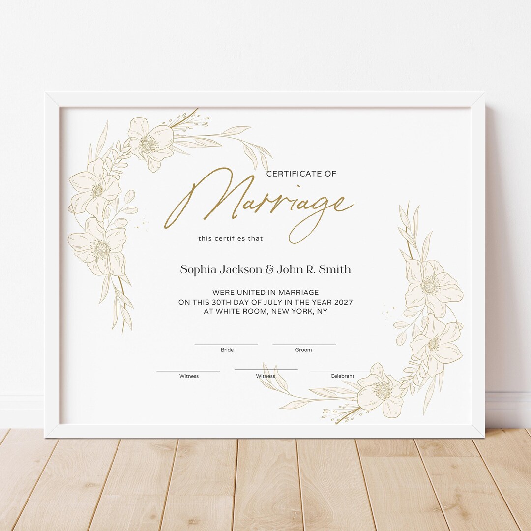 Modern Wedding Certificate of Marriage, Wedding Keepsake Certificate ...