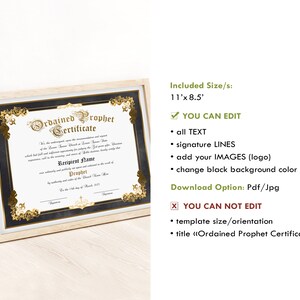 Editable Prophet Certificate of Ordination Template, Printable Prophet ...