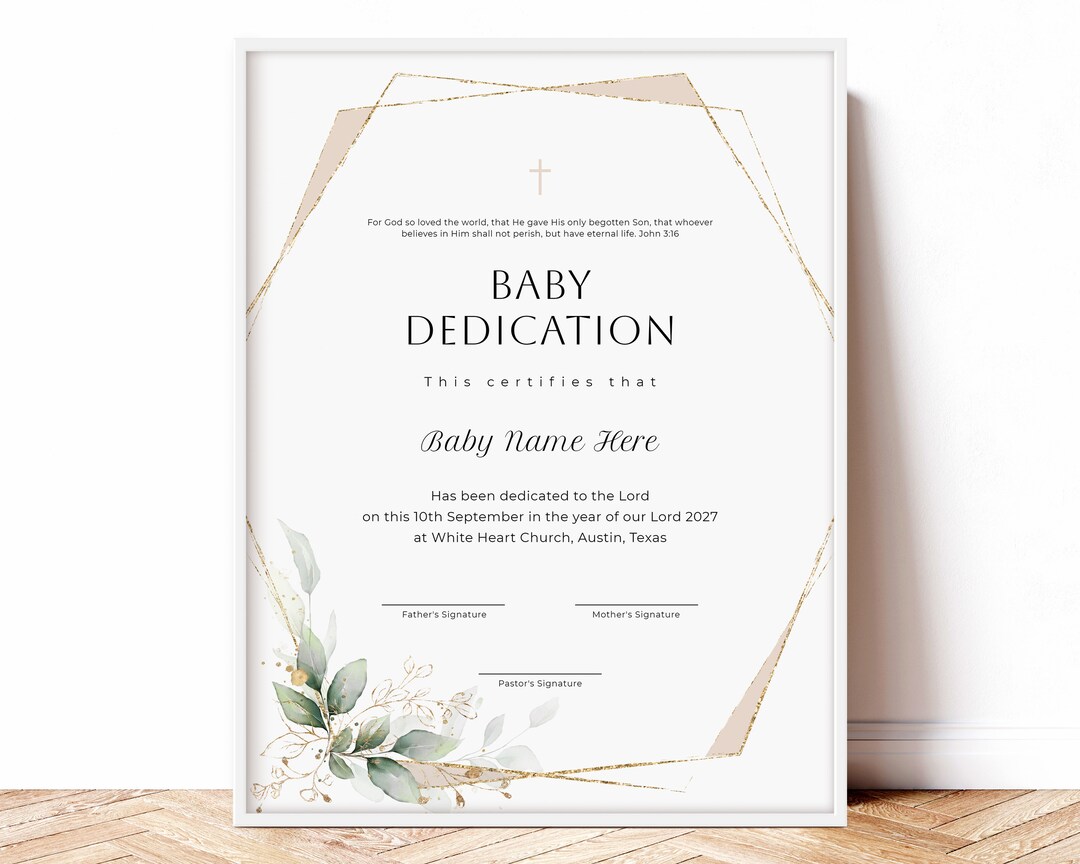 Classic Baby Dedication Template Editable Presentation Certificate ...