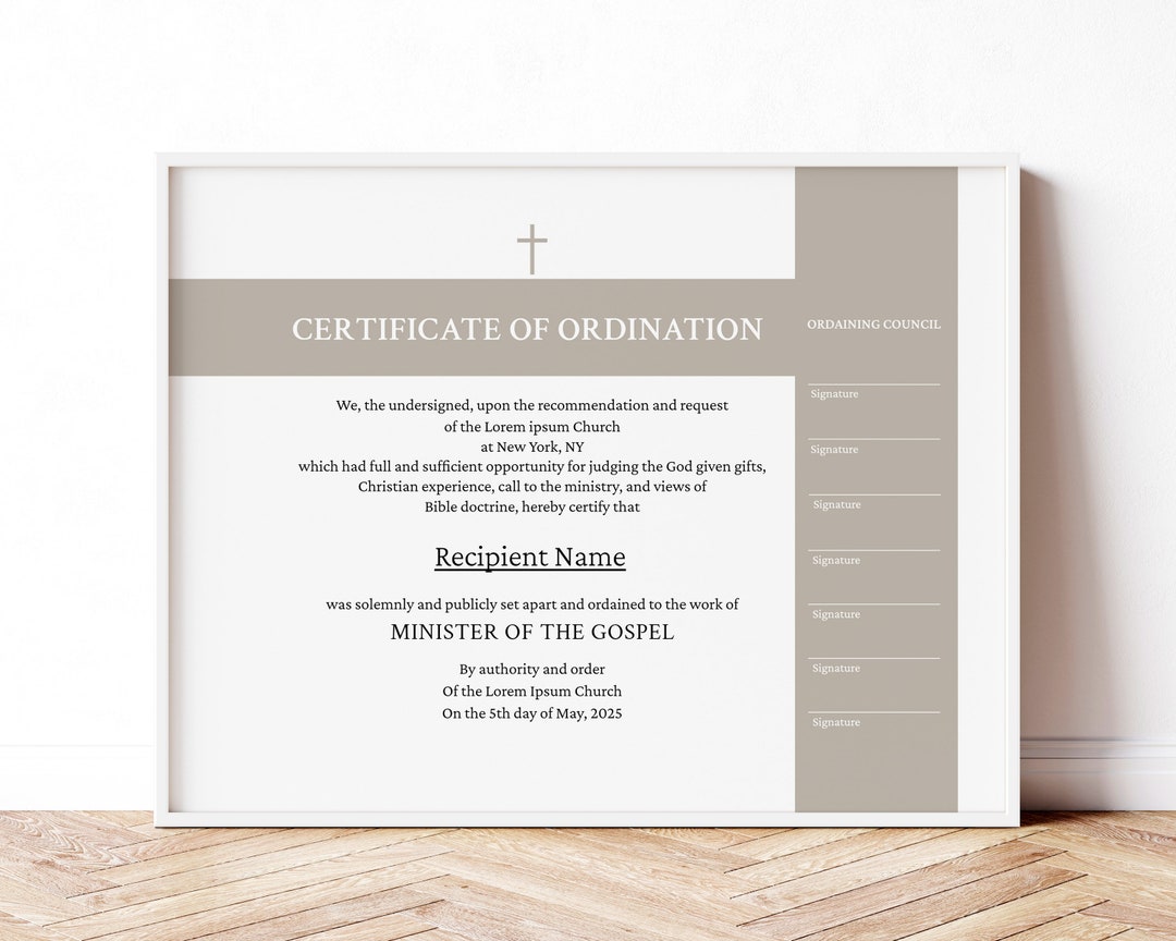 Editable Certificate of Ordination, Minister Credentials, Printable ...