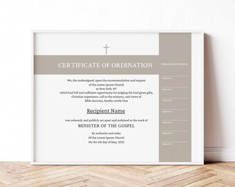 Editable Certificate of Ordination Template. Ordained Minister ...