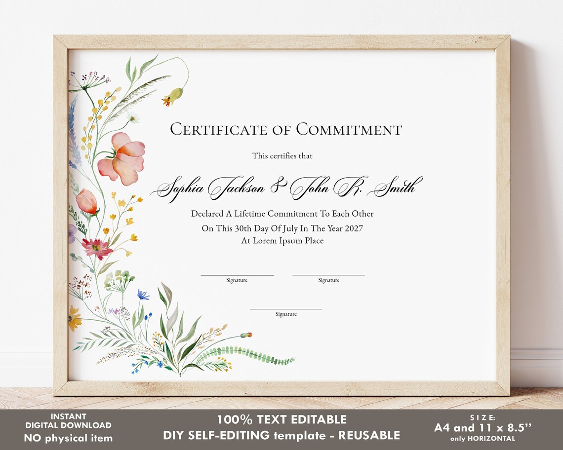 Editable Commitment Certificate Template Printable Marriage - Etsy
