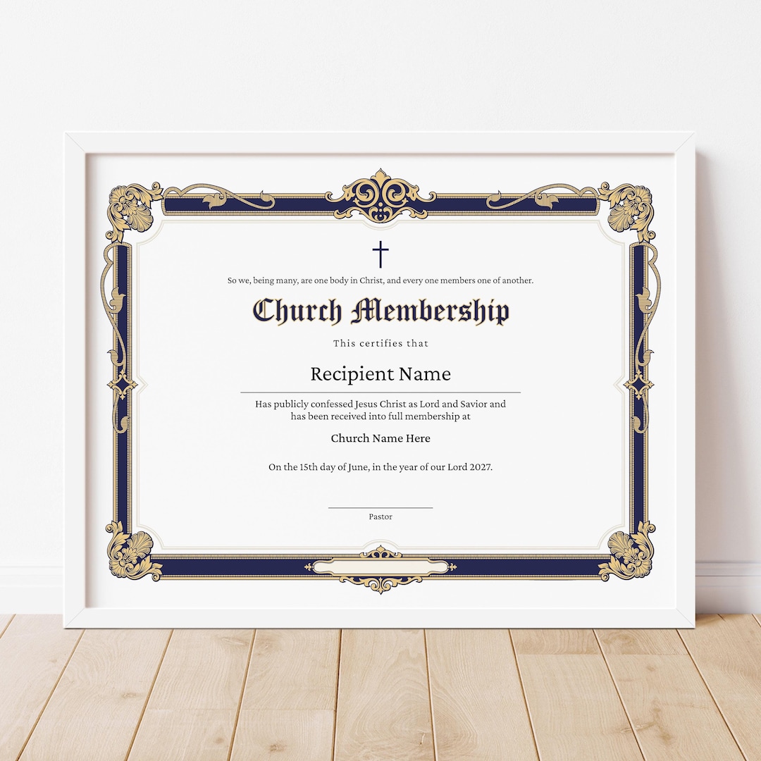 Editable Church Membership Certificate Template, Printable Certificate ...