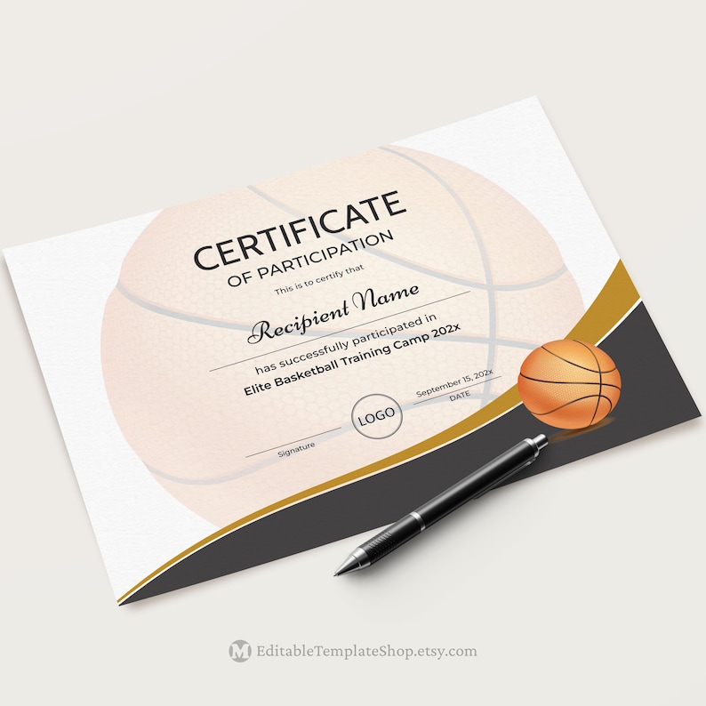 Editable Basketball Certificate Template Sports Award Certificate ...