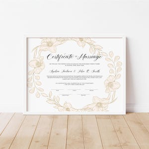 Modern Wedding Certificate of Marriage, Wedding Keepsake Certificate ...
