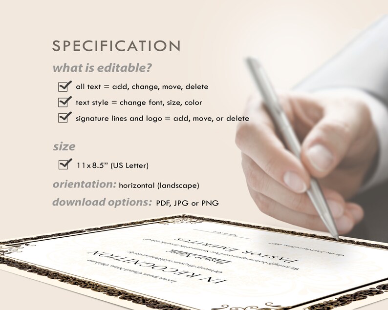 Pastor Emeritus Church Recognition Certificate Template - Etsy