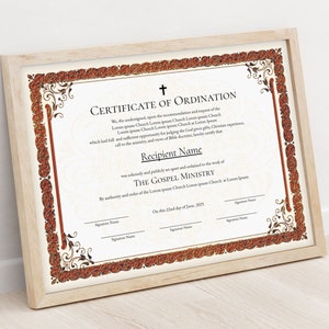 Editable Ordained Minister Certificate Template, Elegant Certificate of ...