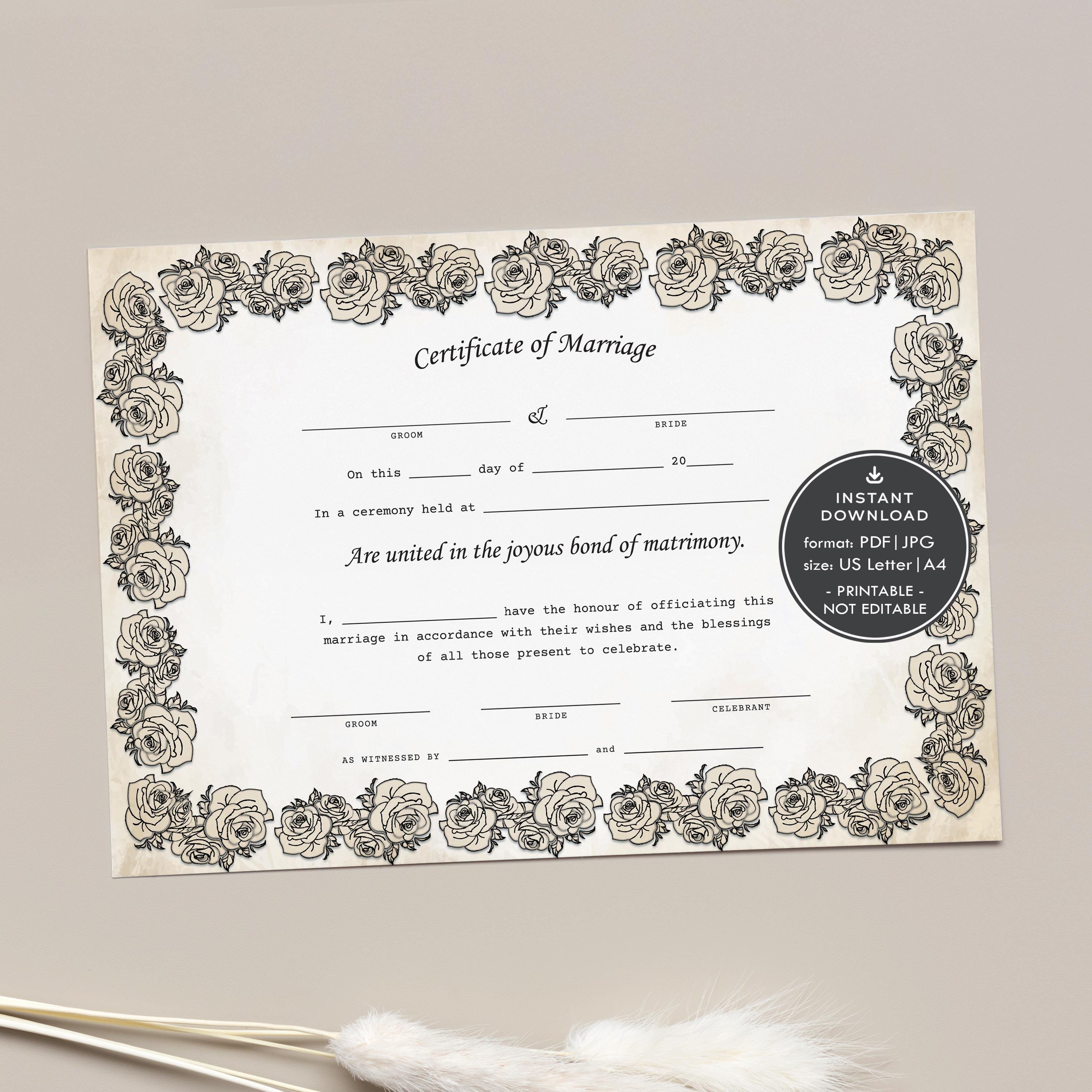 Vintage Marriage Certificate, Printable Wedding Certificate Template ...