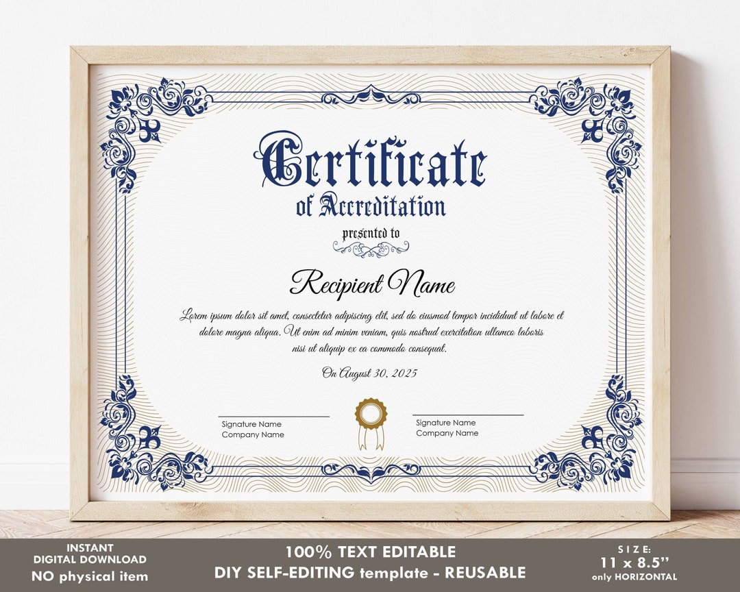 Editable Certificate of Accreditation Template Printable - Etsy